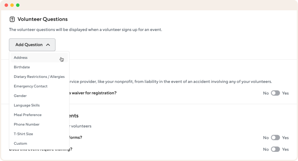 Custom Volunteer Questions - POINT - Easiest Volunteer App, Everrr